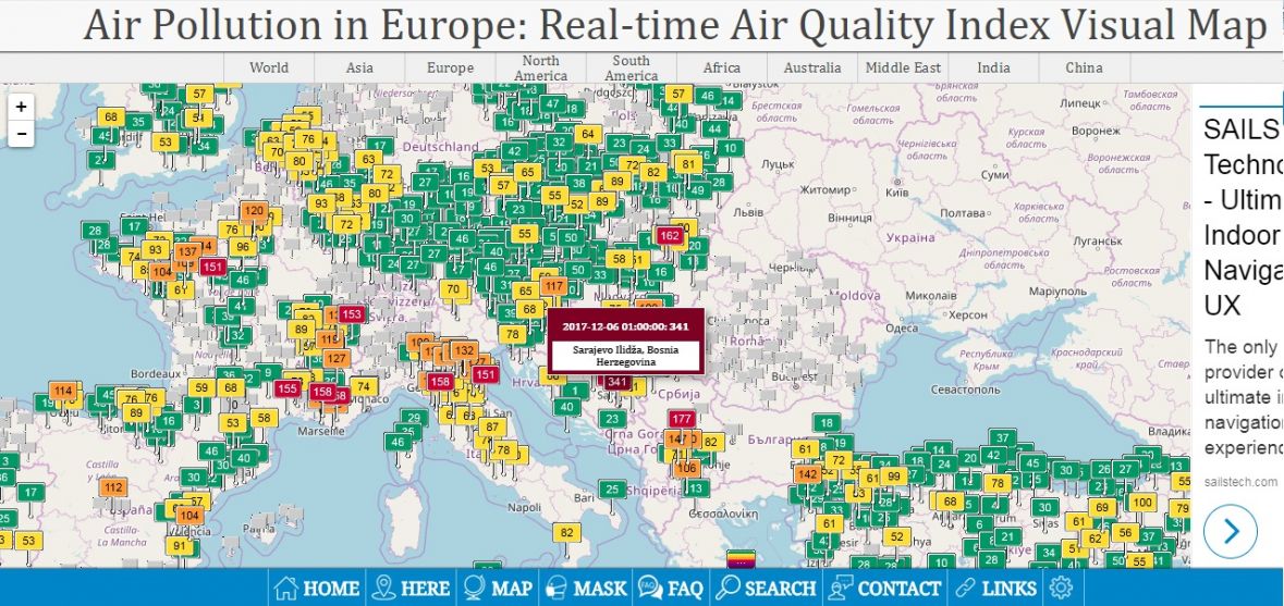 AQICN /U Sarajevu sinoć izmjeren najzagađeniji zrak u Europi / Radio ...