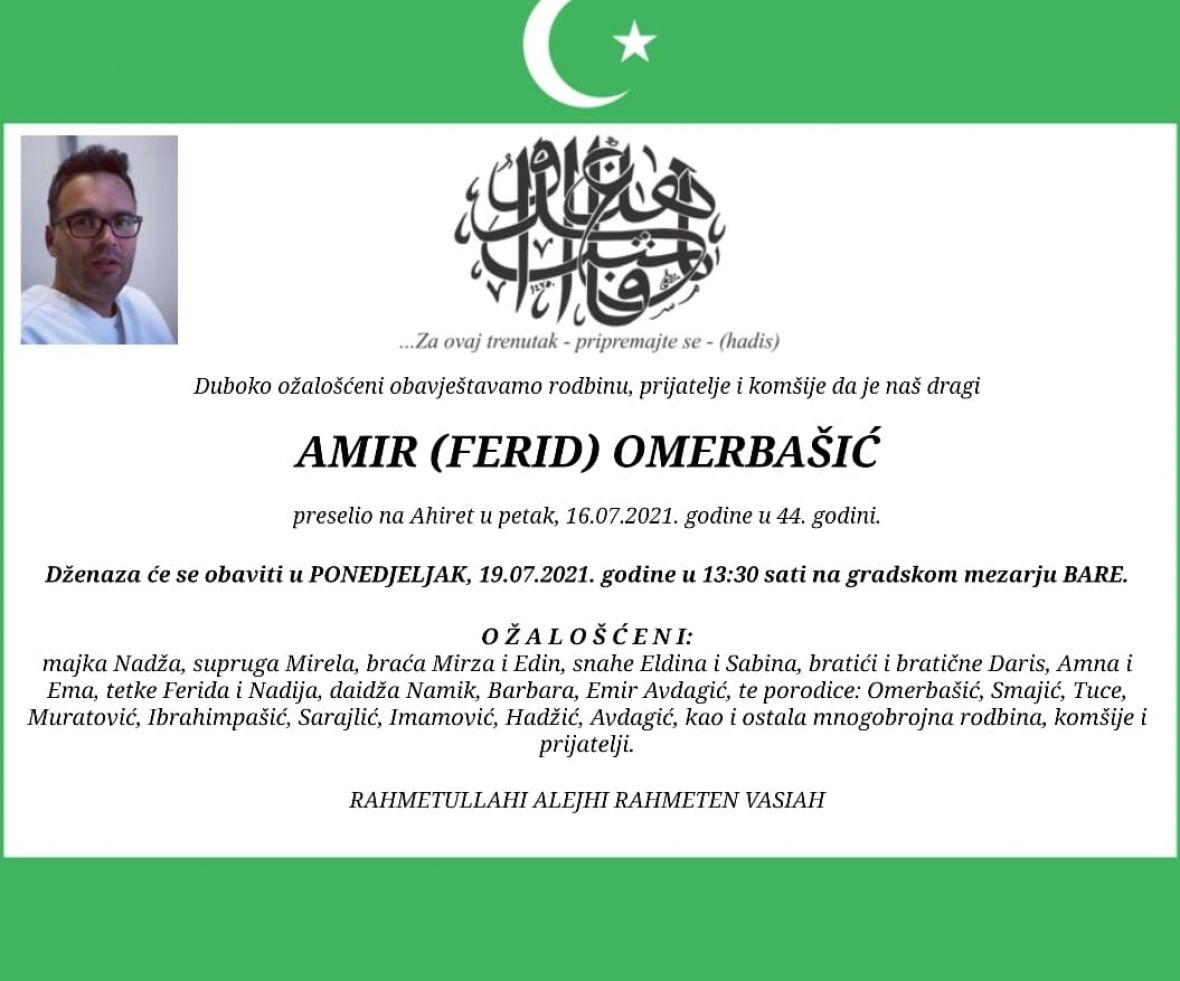 Sarajevo /Poznato vrijeme i mjesto dženaze dr. Amiru Omerbašiću / Radio ...