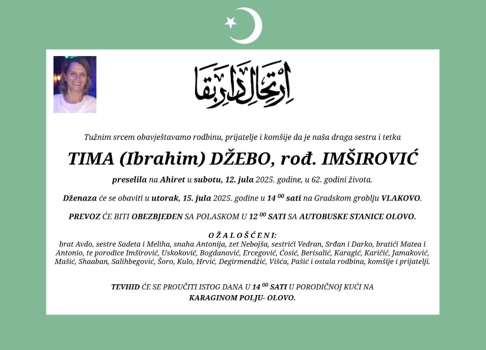 Poznat termin dženaze bh. košarkašici Timi Džebo - Radiosarajevo.ba